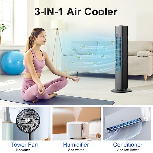 Cozzyben Cooling Tower Fan Standing Floor Fans Bladeless Portable Evaporative Air Cooler Ventless Ac Unit no Window for Room Bedroom Indoor Home