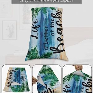 Life is Better at The Beach Pillow Covers Standard Size Set of 2 Bed Pillow, Summer Blue Ocean Tropical Plants Plush Soft Comfort for Hair/ Skin Cooling Pillowcases with Envelop Closure 20''x26''