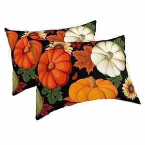 Edwiinsa Thanksgiving Pillow Covers King Standard Set of 2 Bed Pillow, Farmhouse Black Pumpkin Maple Leaves Plush Soft Comfort for Hair/Skin Cooling Pillowcases with Envelop Closure 20''x36''