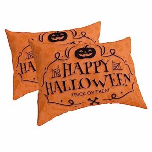 Edwiinsa Halloween Pillow Covers King Standard Set of 2 Bed Pillow, Trick or Treat Fall Pumpkin Orange Plush Soft Comfort for Hair/Skin Cooling Pillowcases with Envelop Closure 20''x36''