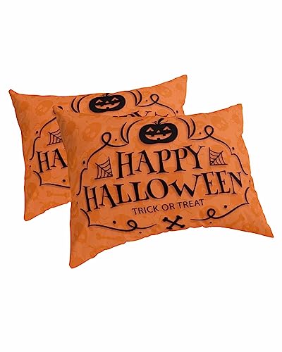 Edwiinsa Halloween Pillow Covers King Standard Set of 2 Bed Pillow, Trick or Treat Fall Pumpkin Orange Plush Soft Comfort for Hair/Skin Cooling Pillowcases with Envelop Closure 20''x36''