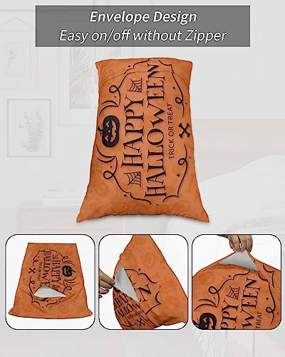 Edwiinsa Halloween Pillow Covers King Standard Set of 2 Bed Pillow, Trick or Treat Fall Pumpkin Orange Plush Soft Comfort for Hair/Skin Cooling Pillowcases with Envelop Closure 20''x36''