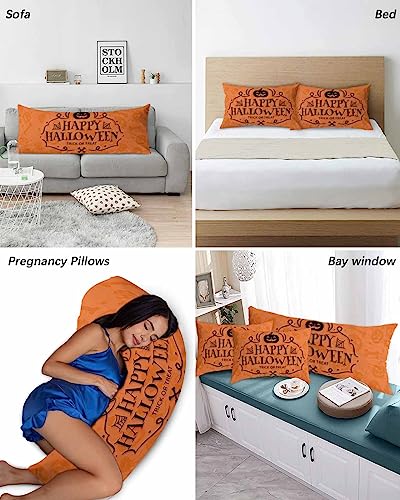 Edwiinsa Halloween Pillow Covers King Standard Set of 2 Bed Pillow, Trick or Treat Fall Pumpkin Orange Plush Soft Comfort for Hair/Skin Cooling Pillowcases with Envelop Closure 20''x36''