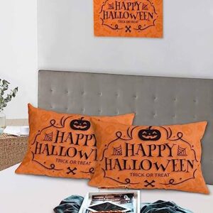 Edwiinsa Halloween Pillow Covers King Standard Set of 2 Bed Pillow, Trick or Treat Fall Pumpkin Orange Plush Soft Comfort for Hair/Skin Cooling Pillowcases with Envelop Closure 20''x36''