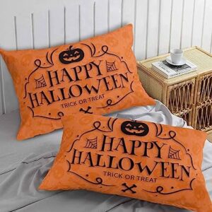 Edwiinsa Halloween Pillow Covers King Standard Set of 2 Bed Pillow, Trick or Treat Fall Pumpkin Orange Plush Soft Comfort for Hair/Skin Cooling Pillowcases with Envelop Closure 20''x36''