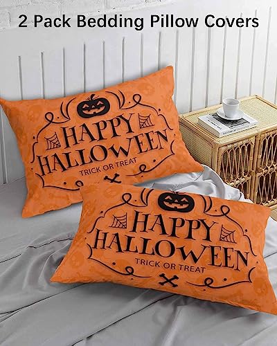 Edwiinsa Halloween Pillow Covers King Standard Set of 2 Bed Pillow, Trick or Treat Fall Pumpkin Orange Plush Soft Comfort for Hair/Skin Cooling Pillowcases with Envelop Closure 20''x36''