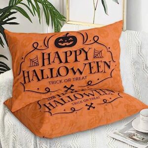 Edwiinsa Halloween Pillow Covers King Standard Set of 2 Bed Pillow, Trick or Treat Fall Pumpkin Orange Plush Soft Comfort for Hair/Skin Cooling Pillowcases with Envelop Closure 20''x36''