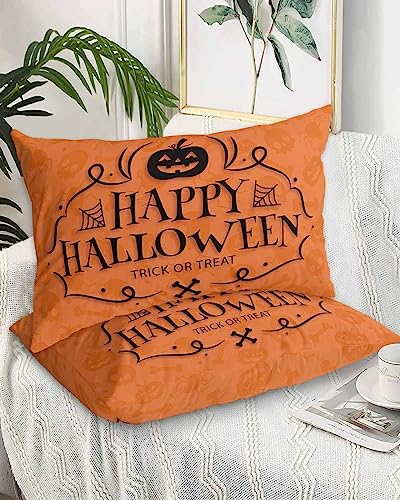 Edwiinsa Halloween Pillow Covers King Standard Set of 2 Bed Pillow, Trick or Treat Fall Pumpkin Orange Plush Soft Comfort for Hair/Skin Cooling Pillowcases with Envelop Closure 20''x36''