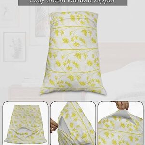 Edwiinsa Yellow Floral Pillow Covers Standard Size Set of 2 Bed Pillow, Botanical Modern Abstract Art Aesthetics Plush Soft Comfort for Hair/Skin Cooling Pillowcases with Envelop Closure 20''x26''