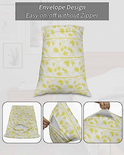 Edwiinsa Yellow Floral Pillow Covers Standard Size Set of 2 Bed Pillow, Botanical Modern Abstract Art Aesthetics Plush Soft Comfort for Hair/Skin Cooling Pillowcases with Envelop Closure 20''x26''