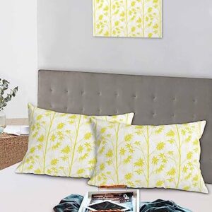 Edwiinsa Yellow Floral Pillow Covers Standard Size Set of 2 Bed Pillow, Botanical Modern Abstract Art Aesthetics Plush Soft Comfort for Hair/Skin Cooling Pillowcases with Envelop Closure 20''x26''