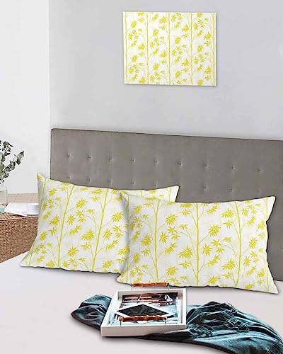 Edwiinsa Yellow Floral Pillow Covers Standard Size Set of 2 Bed Pillow, Botanical Modern Abstract Art Aesthetics Plush Soft Comfort for Hair/Skin Cooling Pillowcases with Envelop Closure 20''x26''