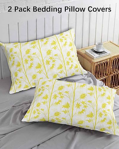 Edwiinsa Yellow Floral Pillow Covers Standard Size Set of 2 Bed Pillow, Botanical Modern Abstract Art Aesthetics Plush Soft Comfort for Hair/Skin Cooling Pillowcases with Envelop Closure 20''x26''