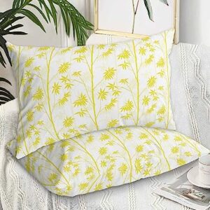 Edwiinsa Yellow Floral Pillow Covers Standard Size Set of 2 Bed Pillow, Botanical Modern Abstract Art Aesthetics Plush Soft Comfort for Hair/Skin Cooling Pillowcases with Envelop Closure 20''x26''