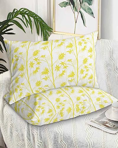 Edwiinsa Yellow Floral Pillow Covers Standard Size Set of 2 Bed Pillow, Botanical Modern Abstract Art Aesthetics Plush Soft Comfort for Hair/Skin Cooling Pillowcases with Envelop Closure 20''x26''