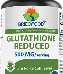 Brieofood Glutathione (Reduced) 500mg per Serving - 120 Capsules - Immune Support Supplement - Collagen & Antioxidant Support