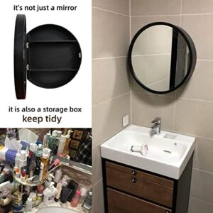 CHER-BUEATY Medicine Cabinet Bathroom Space Saver Storage Round Cabinets with Mirror Surface Wall Mounted Solid Wood (19.7 in X 19.7 in, Black)