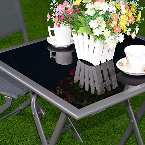 N/A 3 Pcs Bistro Set Garden Backyard Table Chairs Outdoor Patio Furniture Folding Square Table