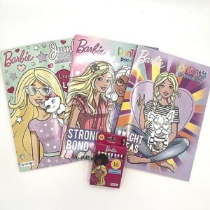 Barbie Coloring Book Funtivity Dot-to-Dot Activity Set for Kids, Toddlers - Set of 3 Books Bright Ideas, Strong Bond, Love And 16pk Barbie Crayons