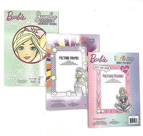 Barbie Coloring Book Funtivity Dot-to-Dot Activity Set for Kids, Toddlers - Set of 3 Books Bright Ideas, Strong Bond, Love And 16pk Barbie Crayons