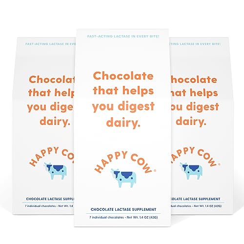 Happy Cow Chocolate, Fast-Acting Lactase Supplement, Dairy & Lactose Intolerance Relief, All-Natural, Made in The USA, 21ct