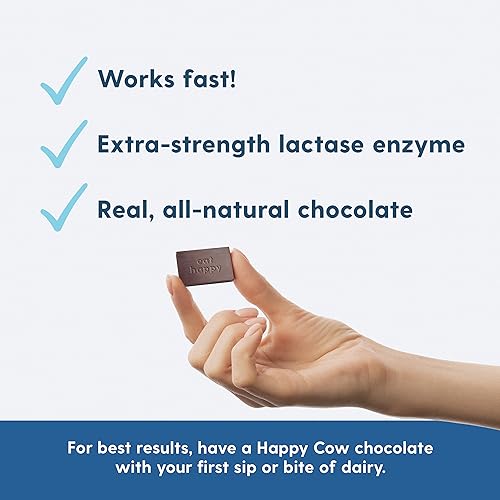 Happy Cow Chocolate, Fast-Acting Lactase Supplement, Dairy & Lactose Intolerance Relief, All-Natural, Made in The USA, 21ct