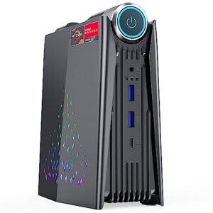 acemagician mini pc gaming, amd ryzen 7 5700u 32gb ddr4 512gb m.2 ssd 11 pro zen 3 ryzen mini pc rgb lights amr5 mini computer 4k uhd, type-c, wifi6/bt5.2, auto power on