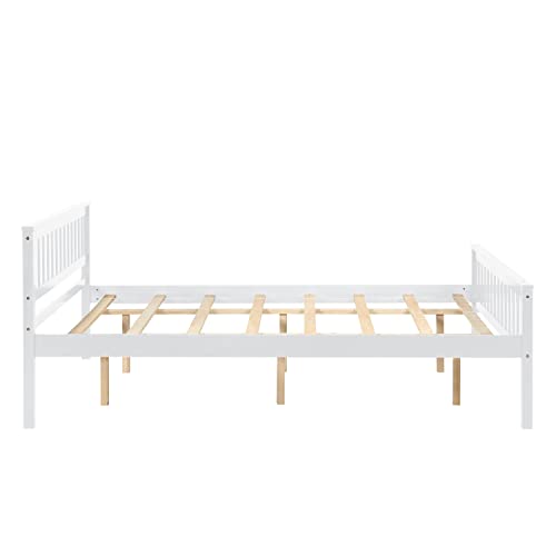 HAUSHECK Queen Size Bed Frame w/Headboard & Footboard, Platform Bed with 12" Under Storage Space, Wood Bedframe for Kids, Teen, Adults, No Box Spring Needed, Wooden Slats Support Mattress Foundation