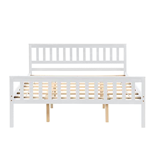 HAUSHECK Queen Size Bed Frame w/Headboard & Footboard, Platform Bed with 12" Under Storage Space, Wood Bedframe for Kids, Teen, Adults, No Box Spring Needed, Wooden Slats Support Mattress Foundation