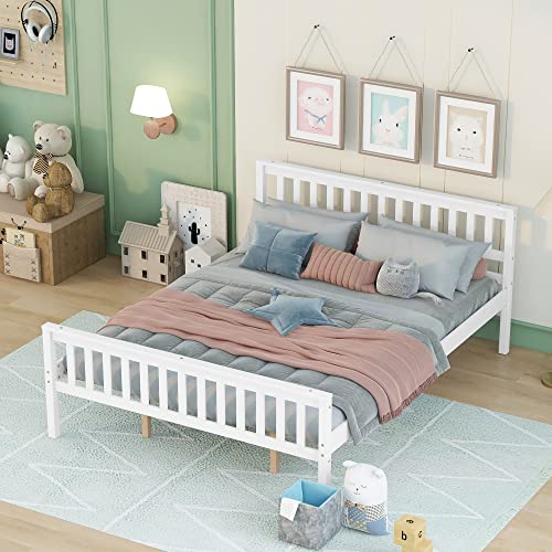 HAUSHECK Queen Size Bed Frame w/Headboard & Footboard, Platform Bed with 12" Under Storage Space, Wood Bedframe for Kids, Teen, Adults, No Box Spring Needed, Wooden Slats Support Mattress Foundation