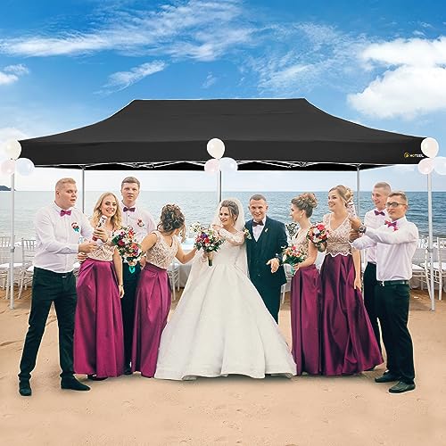 HOTEEL Tents for Parties, 10x20 Pop Up Canopy Tent Heavy Duty, Commercial Outdoor Canopy Tents for Event Wedding, All Season Wind UV 50+&Waterproof Gazebo with Roller Bag, Thickened Legs, Black