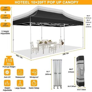 HOTEEL Tents for Parties, 10x20 Pop Up Canopy Tent Heavy Duty, Commercial Outdoor Canopy Tents for Event Wedding, All Season Wind UV 50+&Waterproof Gazebo with Roller Bag, Thickened Legs, Black