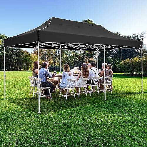 HOTEEL Tents for Parties, 10x20 Pop Up Canopy Tent Heavy Duty, Commercial Outdoor Canopy Tents for Event Wedding, All Season Wind UV 50+&Waterproof Gazebo with Roller Bag, Thickened Legs, Black