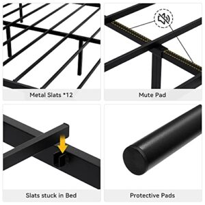 GAOMON Black Bed Frame Platform with Headboard and Footboard,Metal Platform Bed Frame，No Box Spring Needed,Under Bed Storage Space,Mattress Foundation,Simple Assembly,Modern Style,King Size