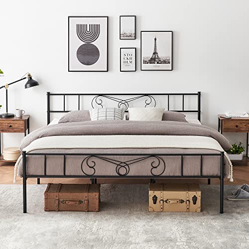 GAOMON Black Bed Frame Platform with Headboard and Footboard,Metal Platform Bed Frame，No Box Spring Needed,Under Bed Storage Space,Mattress Foundation,Simple Assembly,Modern Style,King Size