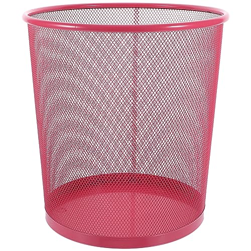 NUOBESTY Mesh Trash Can Round Metal Wastebasket Open Top Waste Bin Bedroom Corner Garbage Can Lidless Waste Paper Basket Trash Bin for Apartment Living Room Office Red