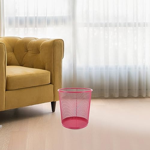 NUOBESTY Mesh Trash Can Round Metal Wastebasket Open Top Waste Bin Bedroom Corner Garbage Can Lidless Waste Paper Basket Trash Bin for Apartment Living Room Office Red