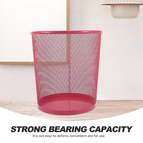 NUOBESTY Mesh Trash Can Round Metal Wastebasket Open Top Waste Bin Bedroom Corner Garbage Can Lidless Waste Paper Basket Trash Bin for Apartment Living Room Office Red