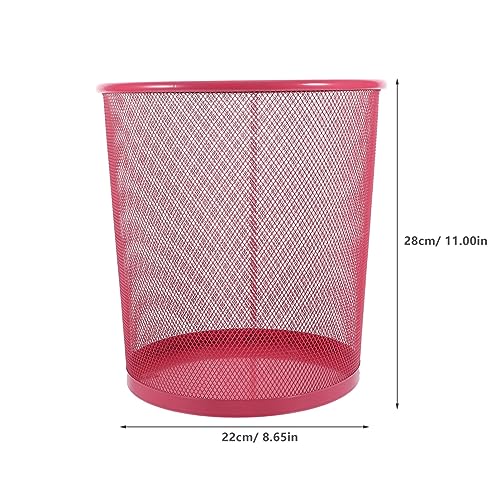 NUOBESTY Mesh Trash Can Round Metal Wastebasket Open Top Waste Bin Bedroom Corner Garbage Can Lidless Waste Paper Basket Trash Bin for Apartment Living Room Office Red