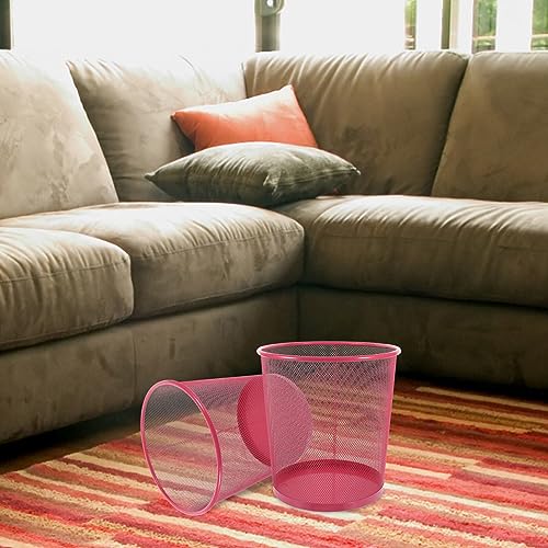 NUOBESTY Mesh Trash Can Round Metal Wastebasket Open Top Waste Bin Bedroom Corner Garbage Can Lidless Waste Paper Basket Trash Bin for Apartment Living Room Office Red