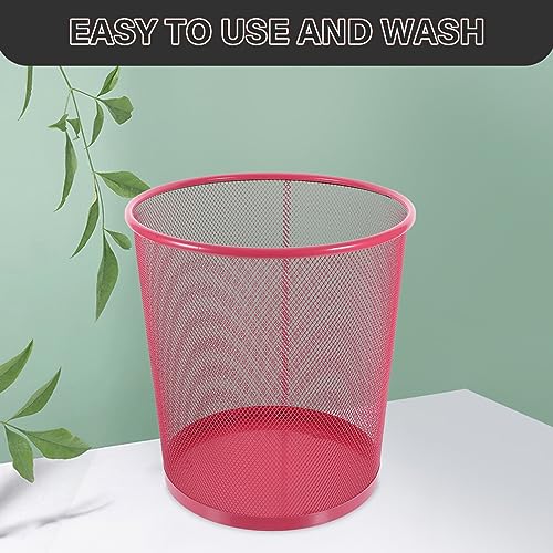 NUOBESTY Mesh Trash Can Round Metal Wastebasket Open Top Waste Bin Bedroom Corner Garbage Can Lidless Waste Paper Basket Trash Bin for Apartment Living Room Office Red