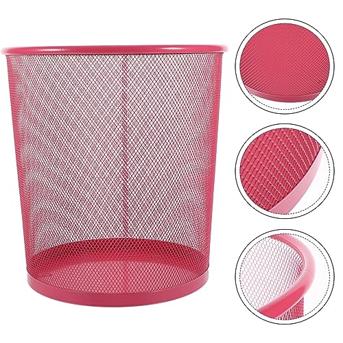 NUOBESTY Mesh Trash Can Round Metal Wastebasket Open Top Waste Bin Bedroom Corner Garbage Can Lidless Waste Paper Basket Trash Bin for Apartment Living Room Office Red