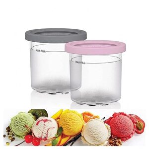 evanem 2/4/6pcs creami deluxe pints, for creami ninja ice cream deluxe,16 oz ice cream pint cooler airtight,reusable compatible with nc299amz,nc300s series ice cream makers,pink+gray-6pcs