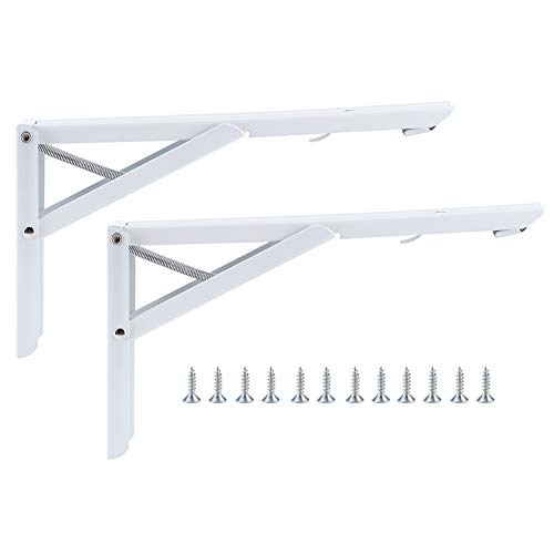 2PCS Triangular Folding Brackets - Heavy Duty Stainless Steel Shelf and Collapsible Table Support, Wall Bracket for Foldable Table, Metal Wall Shelf Bracket