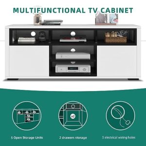 YITAHOME Modern LED TV Stand for 55", Entertainment Center with 5 Open Shelves, High Glossy Wood TV Console with 2 Storage Cabinet for Bedroom, Living Room, Gaming Media Stand, Black & White