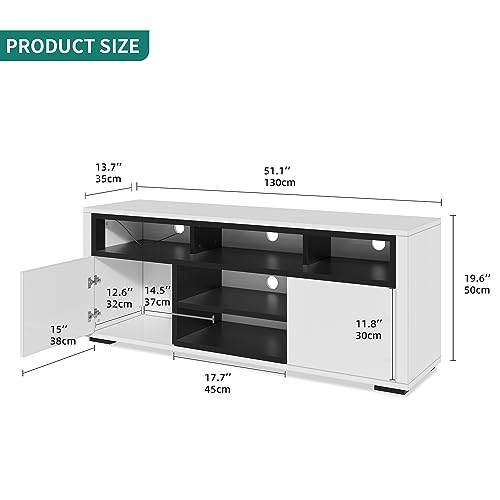 YITAHOME Modern LED TV Stand for 55", Entertainment Center with 5 Open Shelves, High Glossy Wood TV Console with 2 Storage Cabinet for Bedroom, Living Room, Gaming Media Stand, Black & White