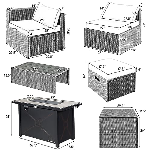 Tangkula 9 PCS Patio Furniture Set with 42” 60,000 BTU Fire Pit, Outdoor Space-Saving Sectional Sofa Set with Storage Box, CSA & ETL Approved Propane Fire Pit Table, Waterproof Covers Included (Black)