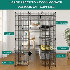 YITAHOME 4 Tier 55" Cat Cage Large Enclosures with Hammock Detachable Metal Wire Crate Kennels Indoor/Outdoor Small Animal House Fence for 1-4 Cats,DIY Pet Crate Playpen