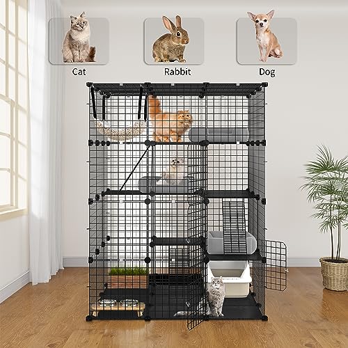 YITAHOME 4 Tier 55" Cat Cage Large Enclosures with Hammock Detachable Metal Wire Crate Kennels Indoor/Outdoor Small Animal House Fence for 1-4 Cats,DIY Pet Crate Playpen