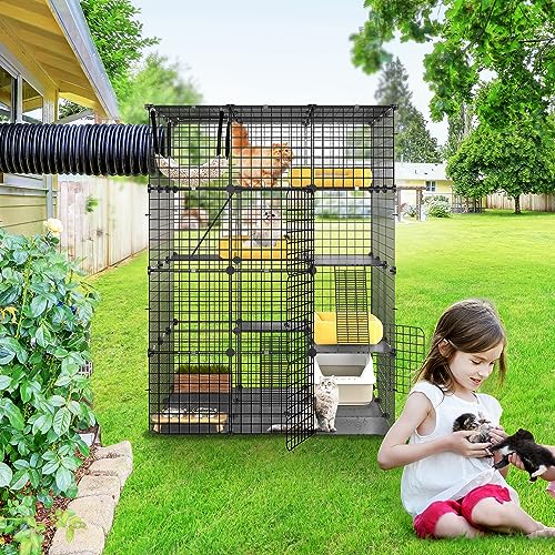 YITAHOME 4 Tier 55" Cat Cage Large Enclosures with Hammock Detachable Metal Wire Crate Kennels Indoor/Outdoor Small Animal House Fence for 1-4 Cats,DIY Pet Crate Playpen